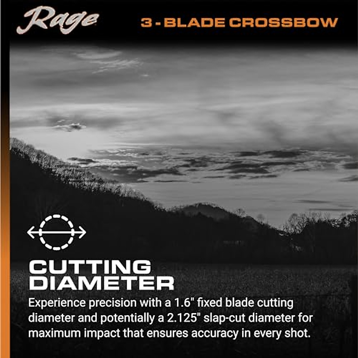 Rage 3 Blade Chisel Tip X Crossbow Broadhead 1.6" Cut, Orange (60200)