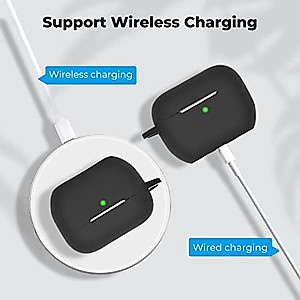 Mouzor for New Upgareded Airpods Pro Case, Premium Fashion Soft Silicone One Piece Design Case, Black Shockproof Full Protection Protective Charging Case Cover Skin with Carabiner