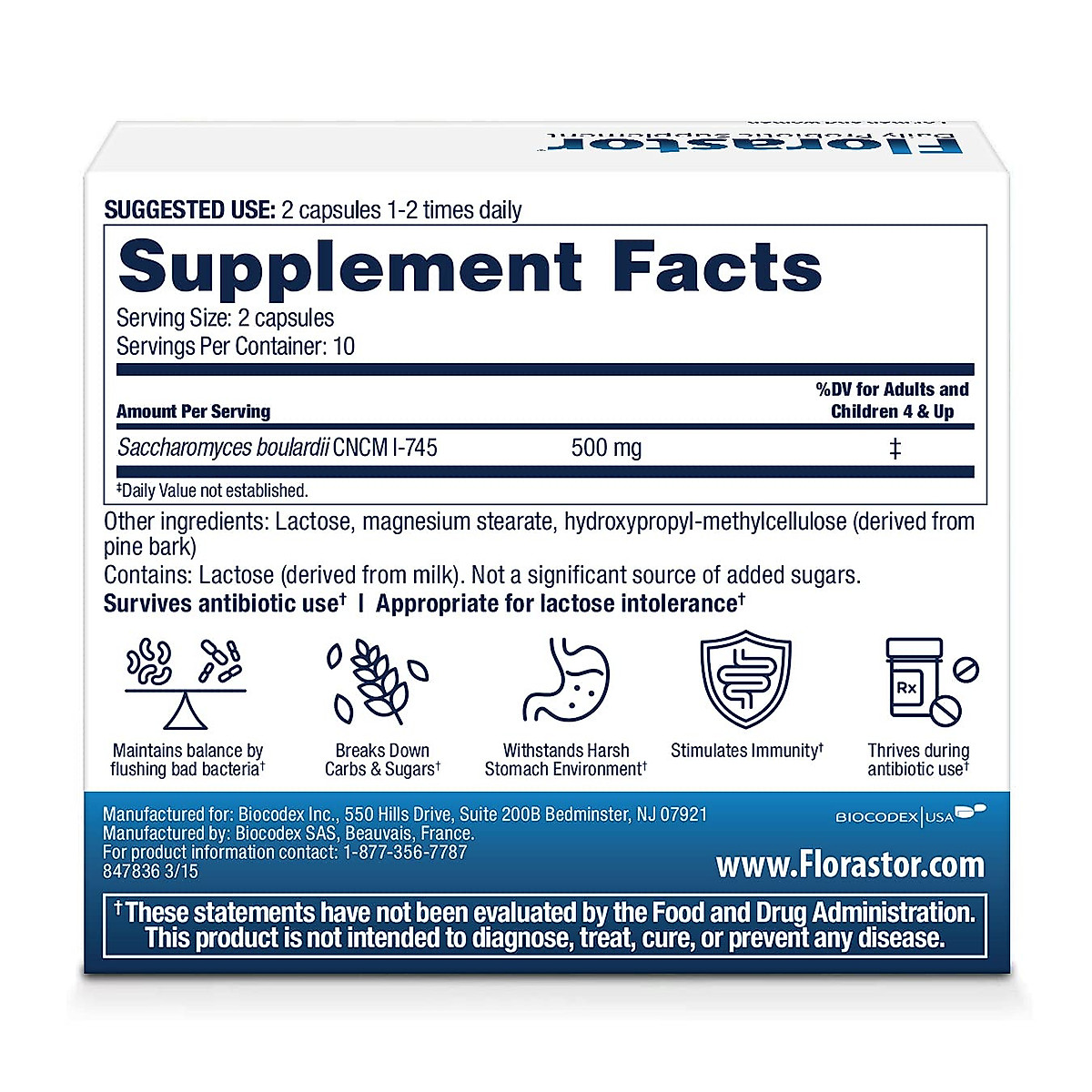 Florastor Probiotics for Digestive & Immune Health, 20 Capsules, Probiotics for Women & Men, Dual action helps flush out bad bacteria & boosts the good with our unique strain Saccharomyces boulardii