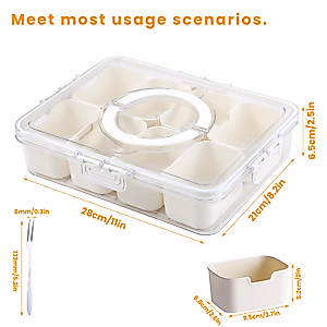 Uideyvi 2PCS Divided Serving box With Lid and Handle, Snack Containers With Dividers and Lids, Candy, Spices, Fruits (With 10 Fruit Forks), Snacks Storage Containers, Convenient to Carry Out.