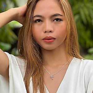 Rhodium Plated Sterling Silver Palm Tree Pendant Necklace, 16+2" Extender