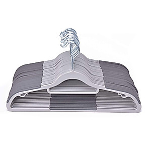 Quality Hangers Clothes Hangers 50 Pack - Non-Velvet Plastic Hangers for Clothes - Heavy Duty Coat Hanger Set - Space-Saving Closet Hangers with Gray Swivel Hooks - Functional Non-Flocked Hangers