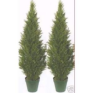 Two 4 Foot Artificial Topiary Cedar Trees Potted Indoor Outdoor Plants