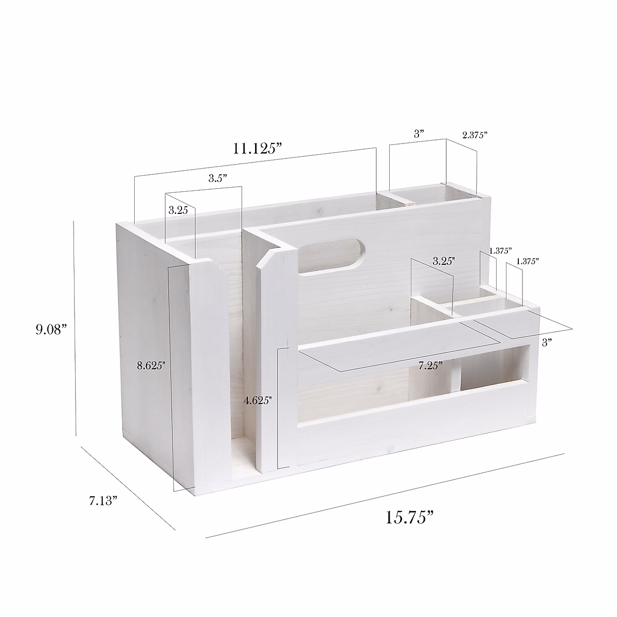 Elegant Designs HG2033-WHT Pantry Picks Farmhouse Wooden Flatware & Utensils Caddy Condiment Organizer w Cutout Handle & Compartments for Kitchen Décor Countertop Breakfast BBQ Events Picnic, Wht Wash