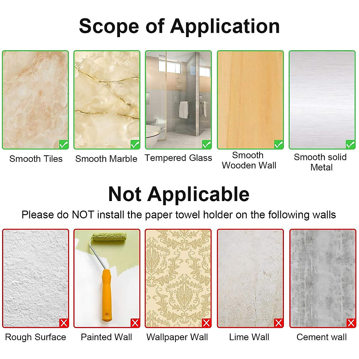 SMARTAKE Paper Towel Holder with Adhesive Under Cabinet, Wall Mounted & No Drilling, Rustproof Removable Kitchen Towel Holder for Home, Easy Tear, Silver