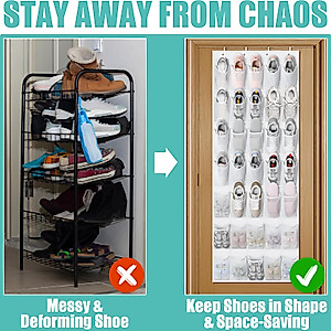 Tiblue Over The Door Shoe Organizer 35 Mesh Pockets Hanging Shoe Organizer Shoe Rack For Door Closet Entryway Bedroom Pantry Organizer - Shoe Holder Hanger For Sneakers, Women High Heeled Shoes White