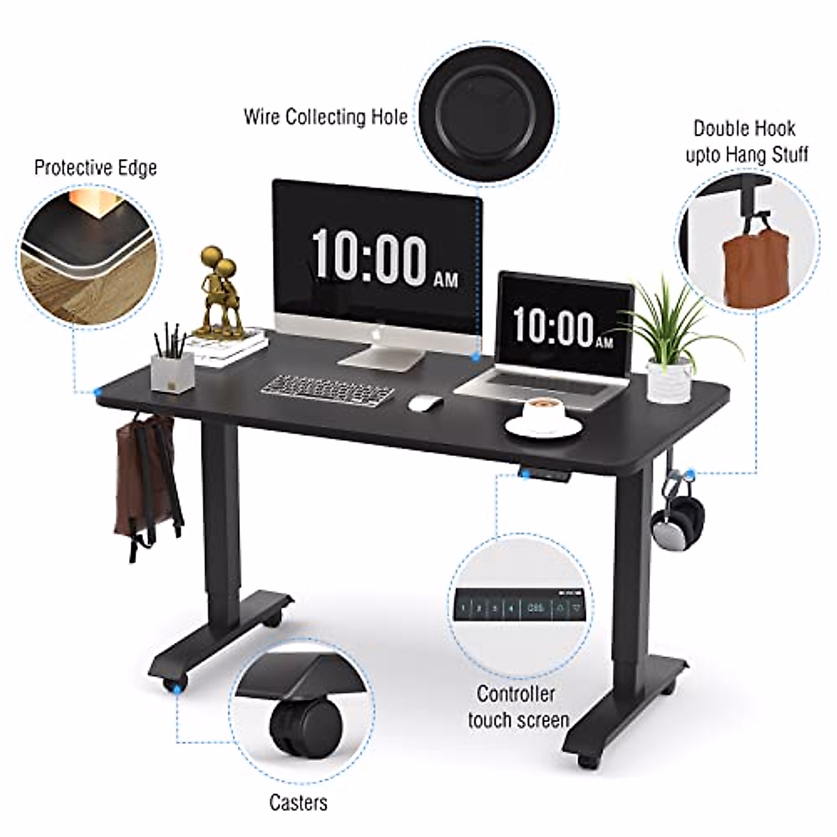Monomi Electric Height Adjustable Standing Desk, 55 x 28 inches Stand up Desk, Sit Stand Home Office Table (Oak Top/White Frame)