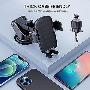 Phone Mount for Car Phone Holder [Military-Grade Suction & Stable Clip]Car Phone Holder Mount Windshield Dashboard Air Vent Universal Cell Phone Automobile Mount Fit For All iPhone Android Smartphones