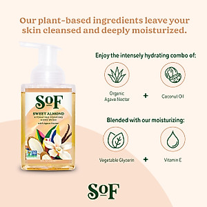 SoF Hydrating Foaming Hand Wash - With Organic Agave Nectar & Coconut Oil- Vegan & Non GMO- Free From Phthalates, Sulfates & Parabens- Sweet Almond - 8 oz Bottle 3 Pack