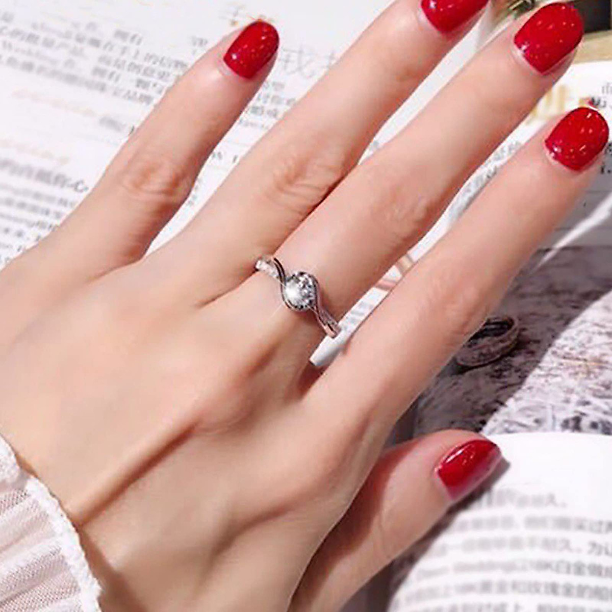 Fashion Simulated Diamond Ring Set for Women Inlaid Zircon Engagement Ring Bride Wedding Band (Silver, 8)