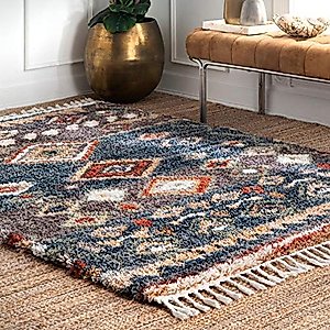 nuLOOM Rosemarie Southwestern Moroccan Shag Area Rug, 9' x 12', Blue