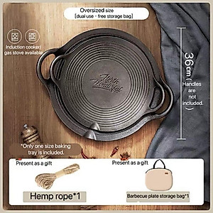 HAZURE Outdoor Grill pan cast Iron pan Casserole Grill pan Korean Style teppanyaki Grill pan barbecure Grill pan for Home use Round Ear Baking Dish 33cm