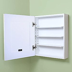 Fox Hollow Furnishings White Shaker Style Solid Wood Wall-Mount Medicine Cabinet with Flat Panel