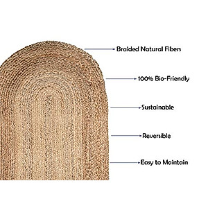 Reversible Jute Rug 4' x 6' - Natural Fibers Woven Braided Runner Rugs Carpet Oval