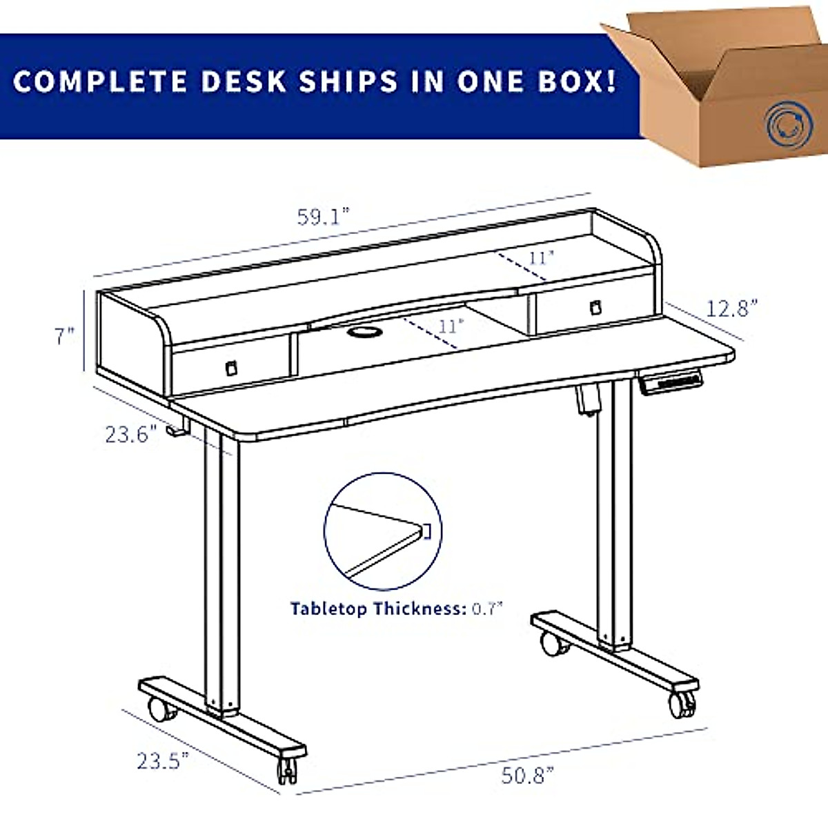 VIVO Electric 2-Tier Height Adjustable 60 x 24 inch Stand Up Desk, Mobile Table with Storage Drawers, Standing Workstation with Memory Controller, Casters, Dark Walnut Top, Black Frame, DESK-E-Y60SD
