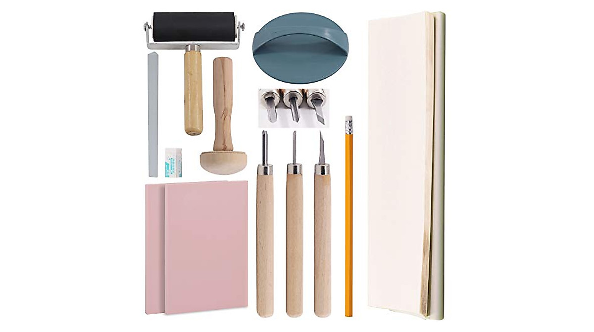 Rustark 42Pcs Rubber Stamp Kit for Printmaking