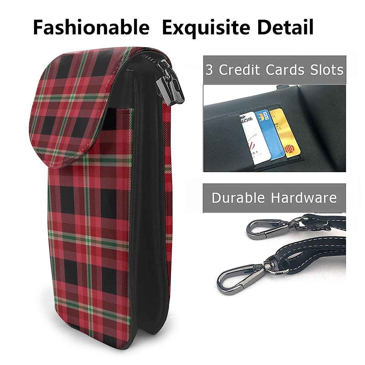 Red Green Buffalo Check Plaid Christmas Pattern Causal Sling Bag Print Novelty Cell Phone Purse Wallet Lightweight Crossbody Bags for Women Girls
