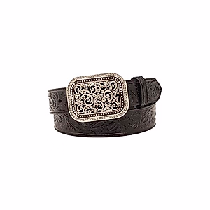 ARIAT Black Tooled Belt with Rhinestone Buckle S
