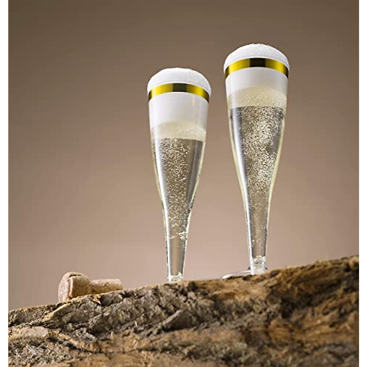 Munfix 50 Pack Gold Rimmed Plastic Champagne Flutes 5 Oz Clear Plastic Toasting Glasses Fancy Disposable Wedding Party Cocktail Cups with Gold Rim