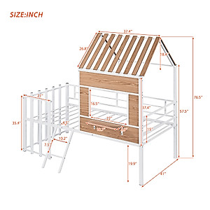 Harper & Bright Designs Metal House Loft Bed Twin, Kids Low Loft Bed with Roof & Window, Twin Size Loft Bed with Guardrail for Girls Boys, White+MDF