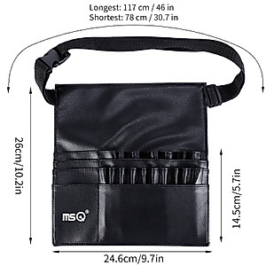 MSQ 23 Pockets Professional Cosmetic Makeup Brush Bag with Adjustable Artist Belt Strap Multi Pockets PU Leather Portable Cosmetic Brush Holder Organizer (Brush Not Included)