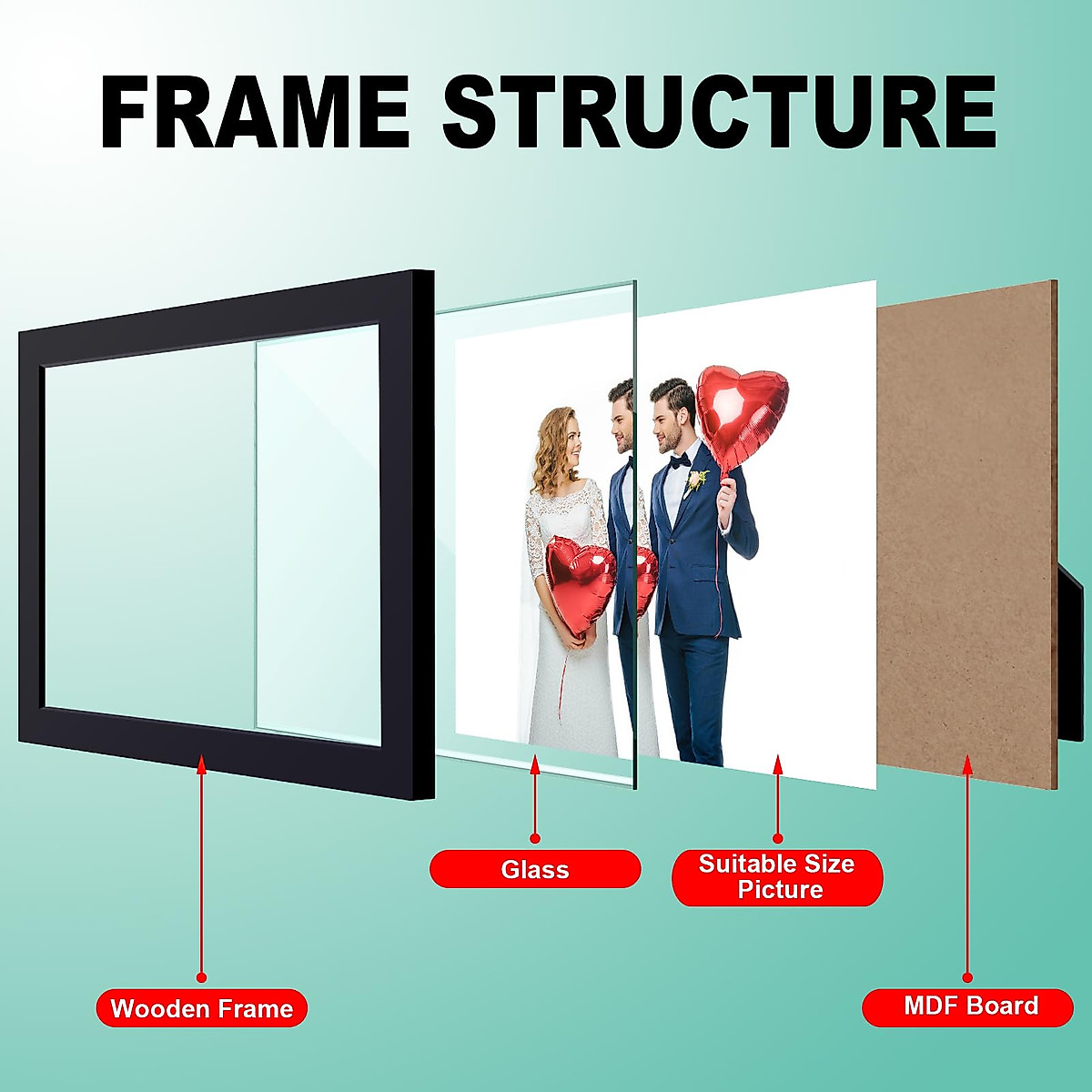 RPJC 11x14 inch Picture Frame Made of Solid Wood and High Definition Glass Display Pictures for Wall Mounting Photo Frame with Stand Black