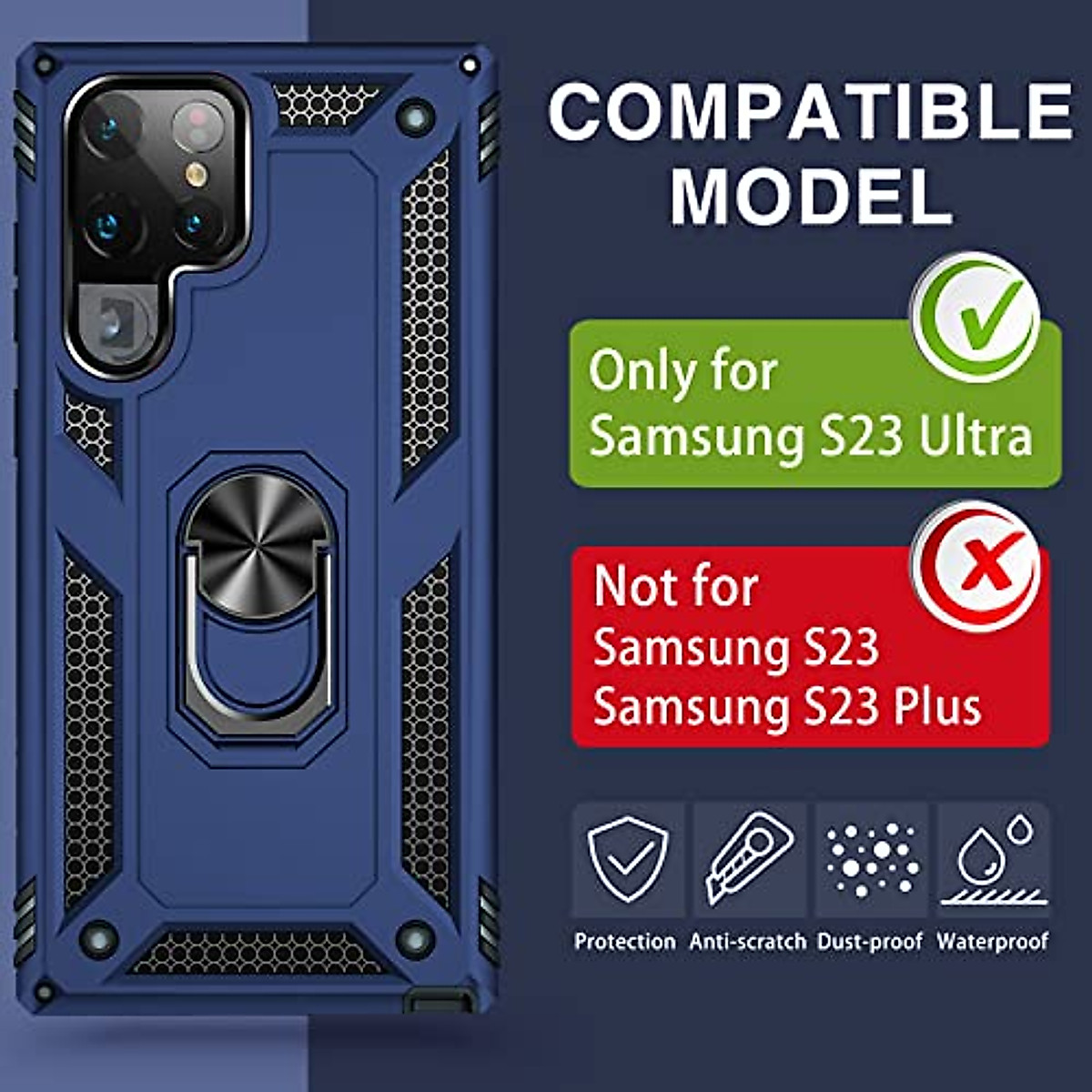 Vaki Samsung Galaxy S23 Ultra 5G Military-Grade Rugged Silicone Case with Ring Kickstand - Blue
