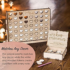 J&A Homes Wedding Guest Book Alternative - Rustic Wedding Decorations, Creative Guestbook Board - Wooden Box and Memory Box for Wedding Decor - Wooden Hearts Wedding Favor (54 Slots)