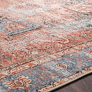 Livabliss Suri Vintage Washable Area Rug 5'3" x 7'3", Rust/Blue