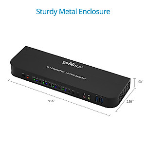 gofanco 4 Port 4K 60HZ DisplayPort KVM Switch with USB 3.0 – DisplayPort 1.4, 4K @60Hz 4:4:4, HDR, HDCP 2.2/1.4, USB Keyboard/Mouse, USB 3.0 Hub, MIC in, Stereo Out, IR Remote, Hotkeys (KVMDP-4P)