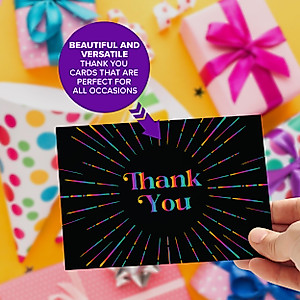 Decorably Assorted Thank You Cards with Envelopes & Stickers - 24 Pack Rainbow Thank You Cards with Envelopes, Blank Inside 4x6in Thank You Cards Rainbow, Thank You Card Assortment