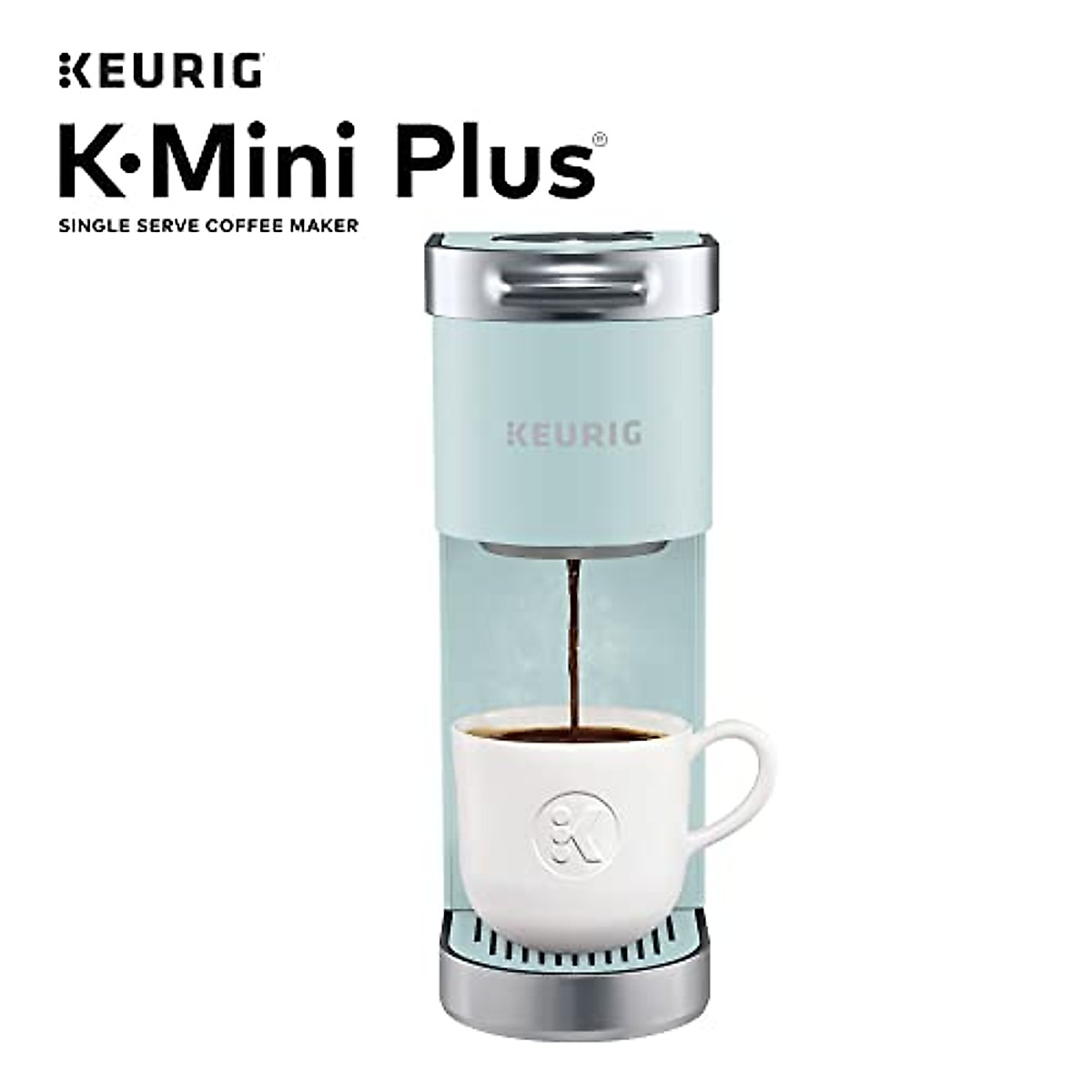 Keurig K-Mini Plus Coffee Maker, Single Serve K-Cup Pod Coffee Brewer, 6 to 12 oz. Brew Size, Stores up to 9 K-Cup Pods, Misty Green (Renewed)