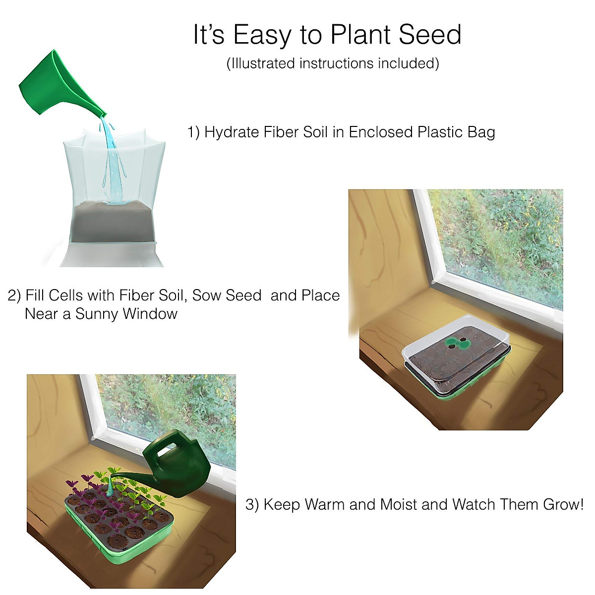 Window Garden 20 Cavity Seed Propagation Kits (2) and Greenhouse Seed Starter Kit – Mini Reusable Plastic Indoor Seed Starter Tray with Dome and Soil Pods for Starting Seeds
