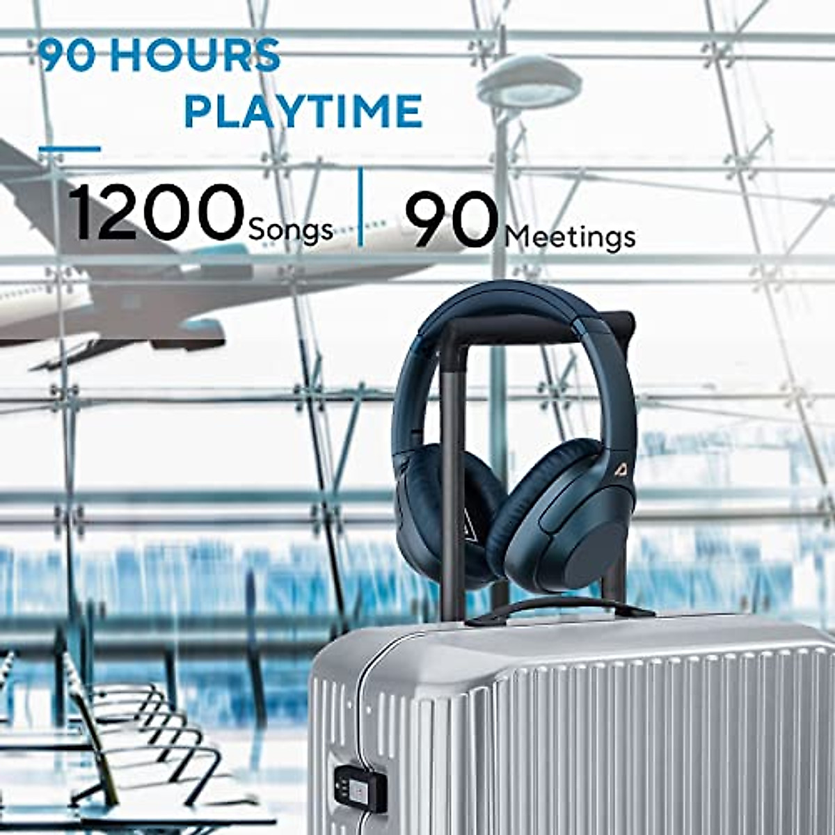 Ankbit Hybrid Active Noise Cancelling Headphones, 90H Playtime Wireless Over-Ear Bluetooth Headphones, Hi-Fi Sound, Clear Calls, Multipoint Connection, Comfort Earpads for Travel/Work