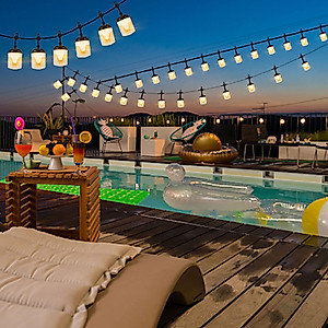 52.5ft Outdoor String Lights LUISTUL, Patio String Light with 16 Warm White shatterproof led Bulbs dimmable Controller for Garden Backyard Christmas Porch Hanging Decor