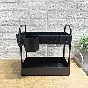 Under Sink Organizer | Bathroom Countertop Organizer | Multi Purpose Under Sink Storage Organizer |Size 2 Tier Kitchen Basket Show Black