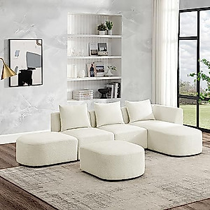L-Shaped Corner Sectional Sofa Right Facing Modular Sofa&Couch, Modern Living Room Free 5 Seater Convertible Sofá Deep Seat Tufted Upholstered Cloud Couch W/Ottoman & Chaisesfor Home Office Apartment