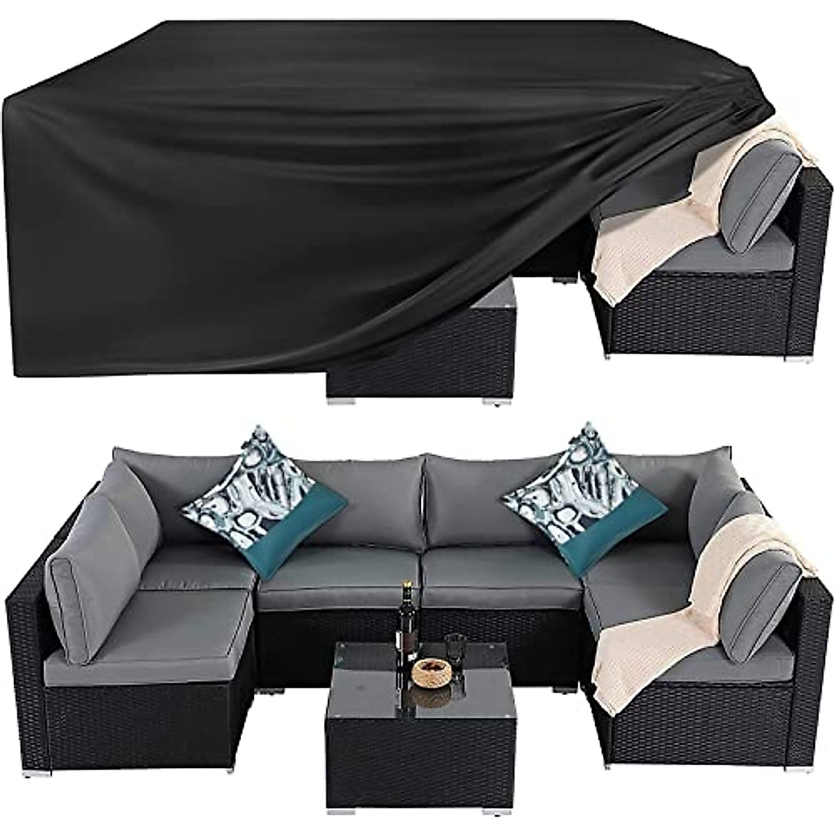 WANOCEAN Patio Furniture Covers Waterproof, Patio Table Cover Rectangle Outdoor 110" L X 83" W X 28" H 420D Oxford Fabric Dustproof with Storage Bag, Fits for Dining Square Table Sofa and Chair