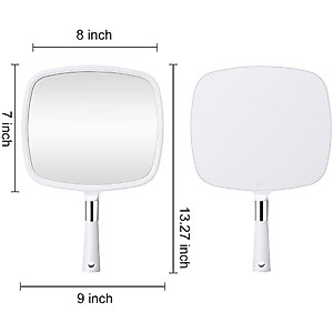 Orange Tech Large Hand Held Mirror with Handle, Makeup Hand Mirror with Hook Hole for Bathroom and Bedroom, Barbers Haircut Mirror for Home and Salon