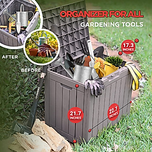 QFAR 31 Gal Deck Box Outdoor Storage Box Waterproof,Package Delivery Boxes, Patio, Porch, Outside/ Indoor Resin Bin,Padlock & Deliveries Sign Included