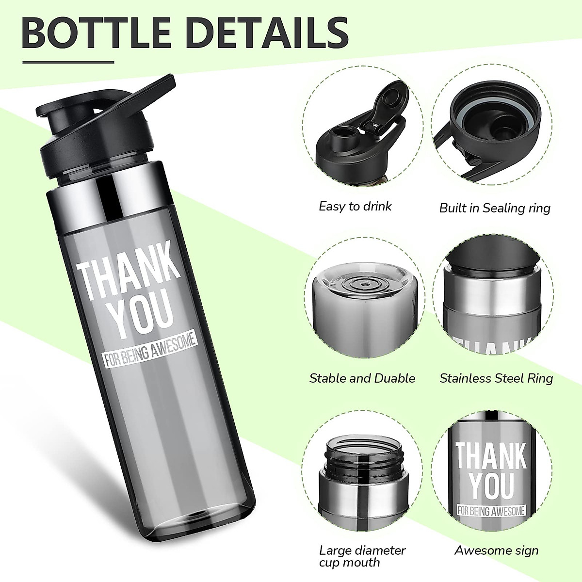 Inbagi 12 Pcs Thank You Gifts Plastic Water Bottle 21oz Snap Lid Water Bottle Portable Sports Water Bottle Thank You for Being Awesome Sign Employee Appreciation Gifts for Teacher Volunteer Coworker