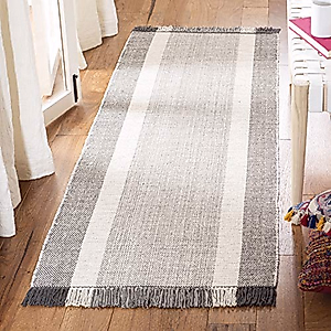 SAFAVIEH Montauk Collection Runner Rug - 2'3" x 12', Ivory & Grey, Handmade Flat Weave Boho Farmhouse Cotton Stripe Fringe, Ideal for High Traffic Areas in Living Room, Bedroom (MTK301A)