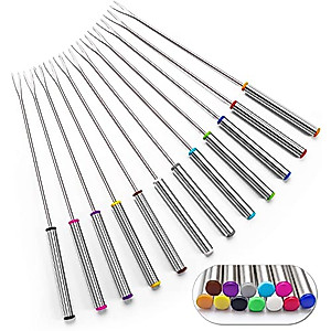 Sago Brothers - Set of 12 Stainless Steel Fondue Forks 9.5" - Color Coding Cheese Fondue Forks with Heat Resistant Handle for Chocolate Fountain Cheese Fondue Roast Marshmallows