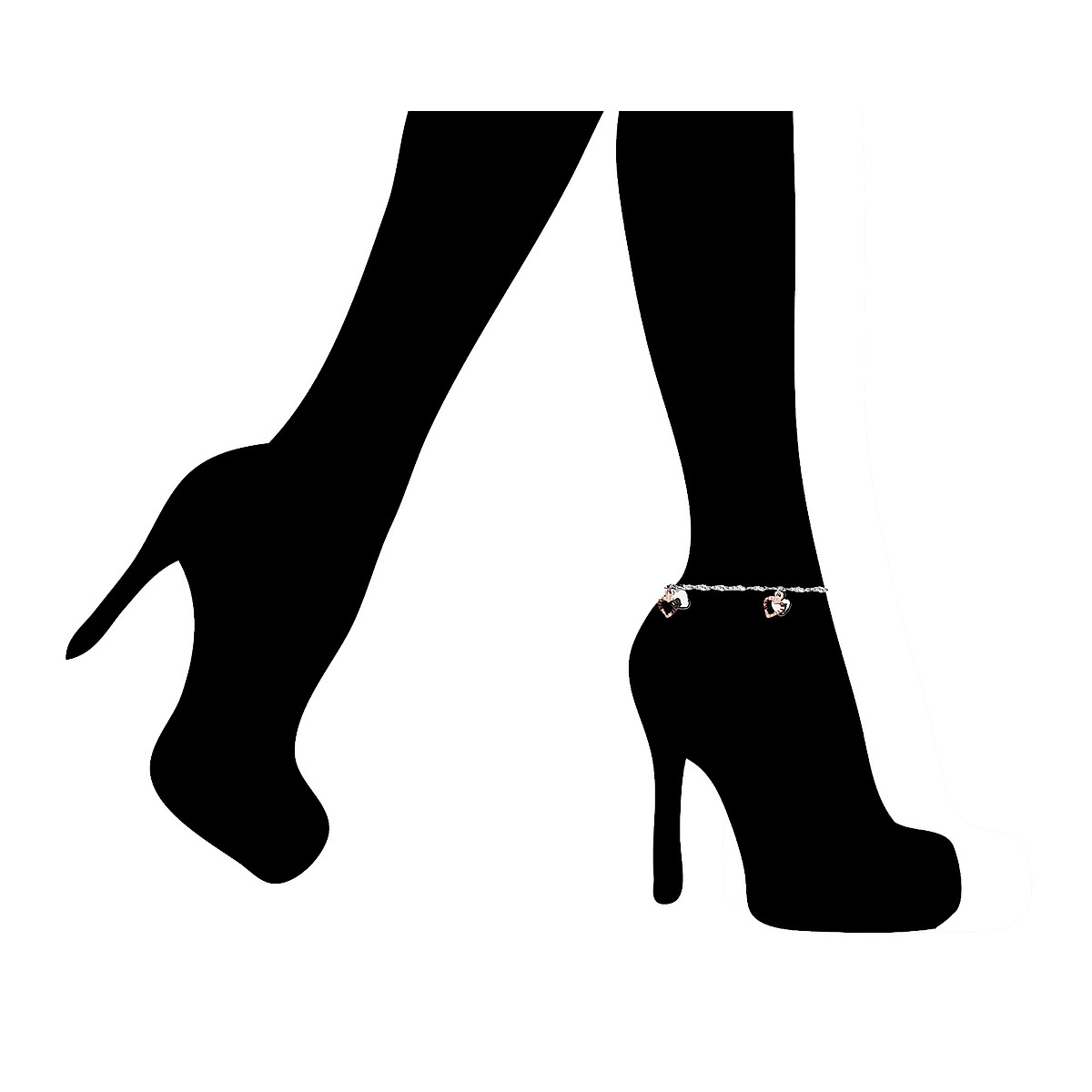 Ritastephens 14k White Rose Gold Fancy Heart Dangle Anklet Ankle Bracelet 10 Inches