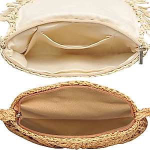 YallFairy 2 Pack Straw Handbags Purses Crossbody Bags for Women Boho Beach Summer Handwoven Tassel Messenger Shoulder Bags (Khaki & Beige)