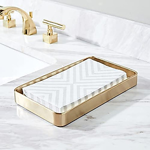mDesign Modern Decorative Metal Guest Hand Towel Tray Holder Organizer for Disposable Paper Napkins, Jewelry, Makeup - Bathroom Vanity Sink Counter Organization - Unity Collection - Soft Brass