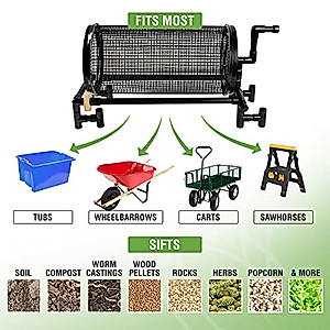 Rolling Garden Sifter with 1/2 in. Heavy Duty Screen and Accessories (1/4 in. Screen, Removeable Top, & Holding Bands)