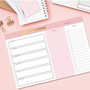 Sweetzer & Orange Weekly To Do List Pad. Pink Gold Weekly Planner Notepad with Daily Planner Agenda Squares. 7x10” Day Planner 2024 2025 - Student Planner, Work Planner and Checklist Note Pad.