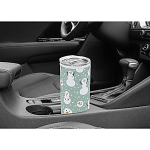 Elanze Designs Happy Snowman Pattern Mint Green Winter Wonderland Wrap-Around Design 20 Ounce Stainless Steel On-The-Go Coffee Travel Insulated Skinny Tumbler Mug Cup with Slide Top Lid