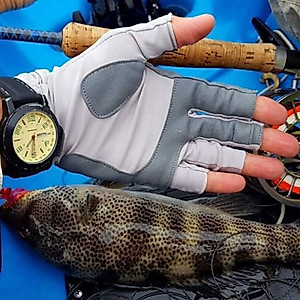 Riverruns Fingerless Fishing Gloves- Fishing Sun Gloves- UV Protection Gloves Men and Women Fishing, Boating, Kayaking, Hiking, Running, Cycling and Driving (Light Khaki, M)